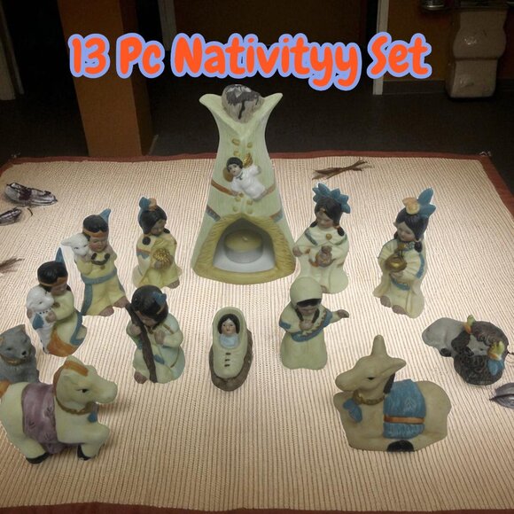 Holiday | 13 Pc Vintage Native American Style Nativity Scene 8 People 4 ...